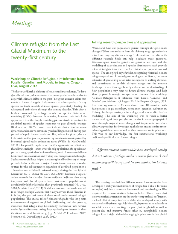 (PDF) Climate refugia: from the Last Glacial Maximum to the twenty ...