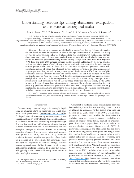 (PDF) Understanding relationships among abundance, extirpation, and ...