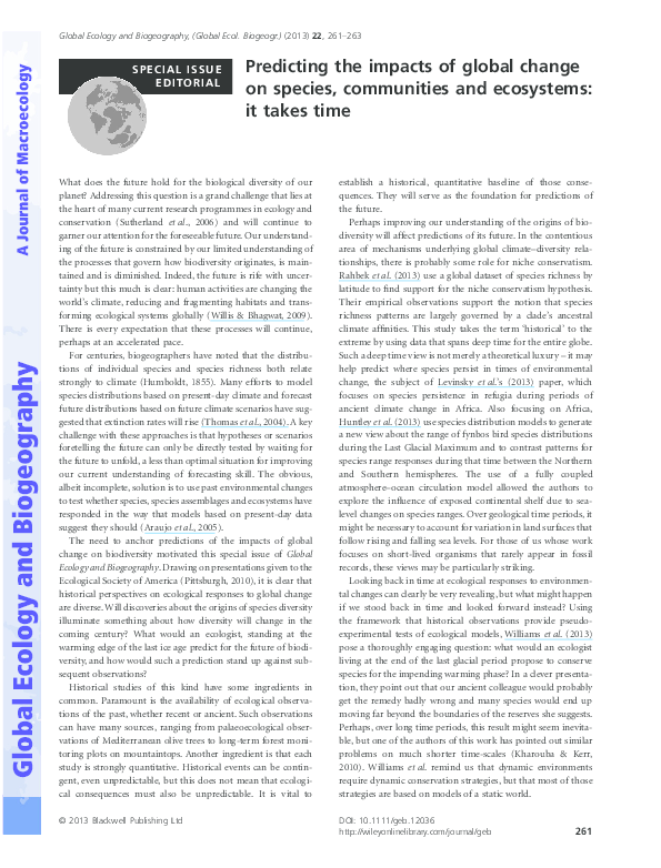 (PDF) Predicting the impacts of global change on species, communities ...