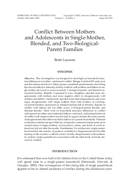 (PDF) Conflict Between Mothers and Adolescents in Single-Mother ...