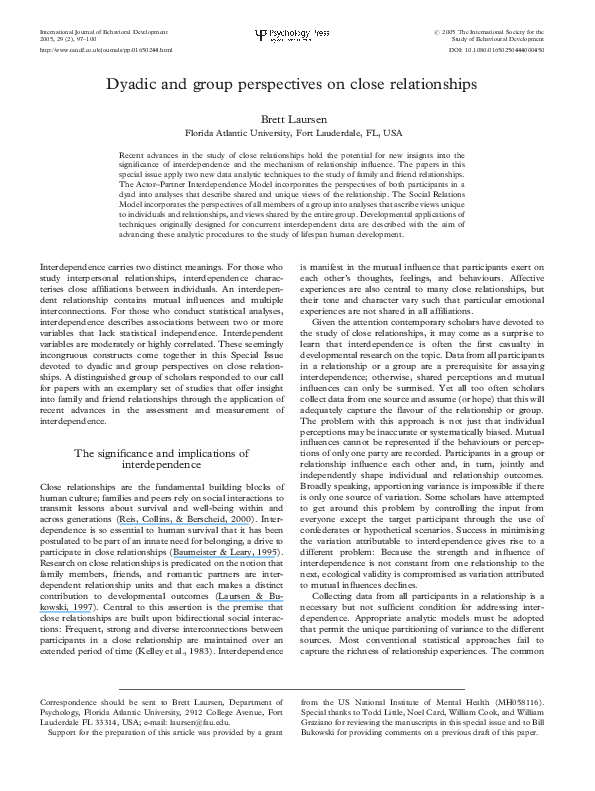 (PDF) Dyadic and group perspectives on close relationships
