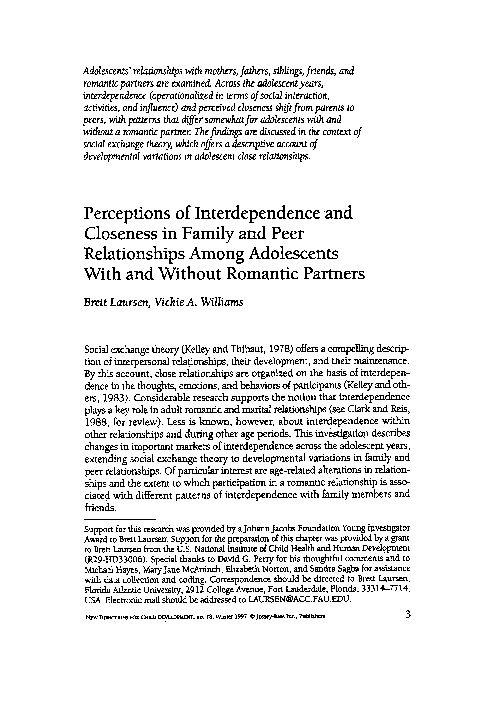 (PDF) Perceptions of interdependence and closeness in family and peer ...