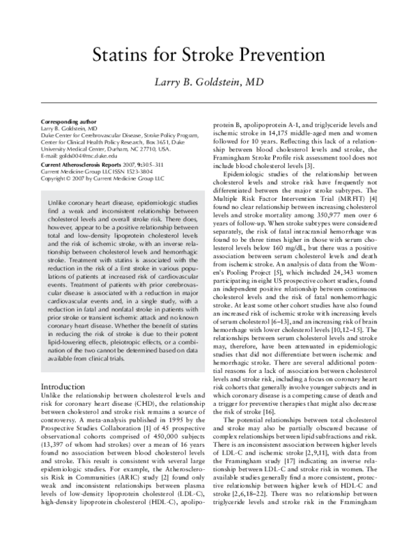 (PDF) Statins for stroke prevention?