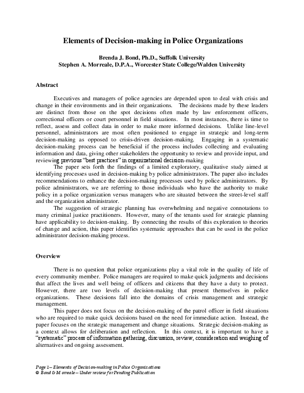 (PDF) Elements of Decision-making in Police Organizations