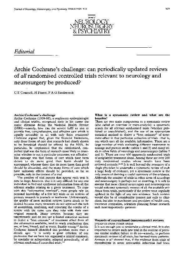 (PDF) Archie Cochrane's challenge: can periodically updated reviews of ...