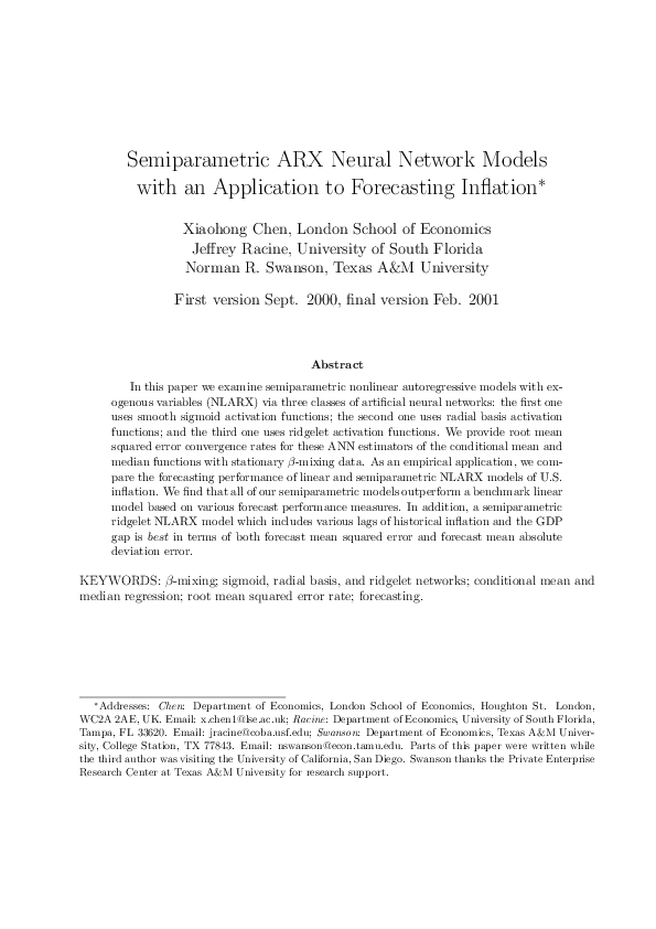 (PDF) Semiparametric ARX neural-network models with an application to forecasting inflation