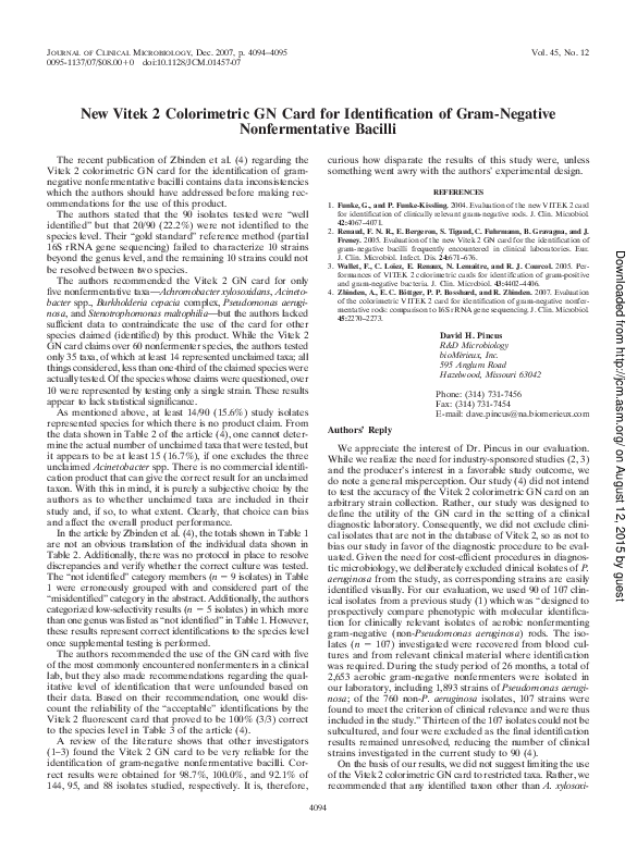 (PDF) New Vitek 2 Colorimetric GN Card for Identification of Gram ...
