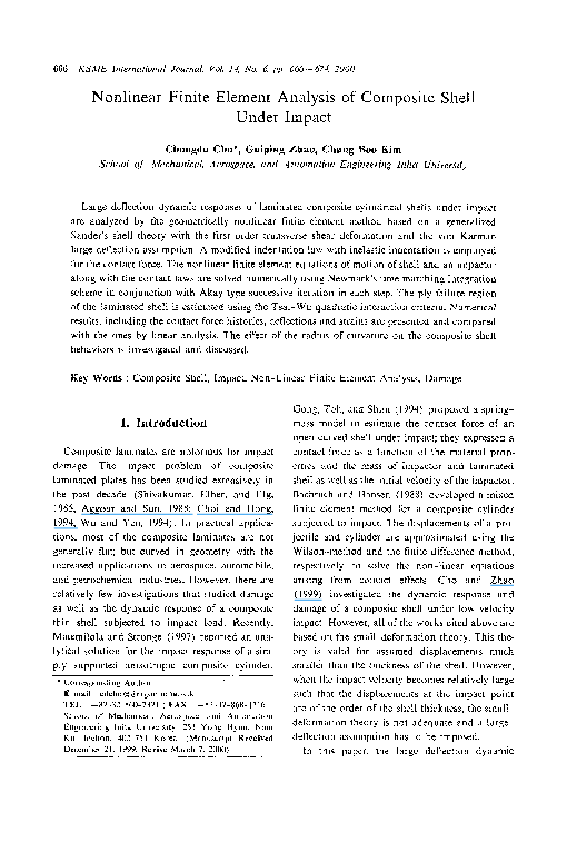 (PDF) Nonlinear finite element analysis of composite beams and arches using a large rotation theory
