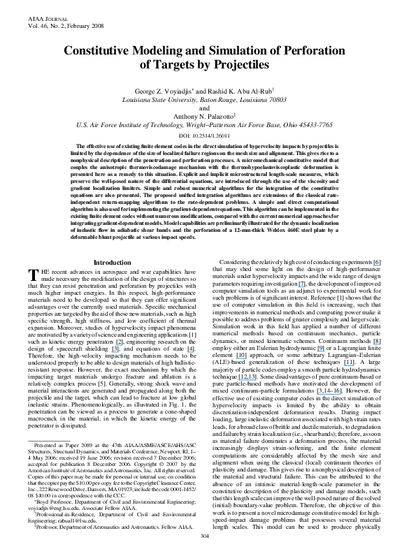 (PDF) Constitutive modeling and simulation of perforation of targets by projectiles