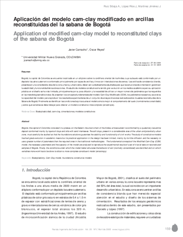 (PDF) Aplicación del modelo cam-clay modificado en arcillas reconstituidas del la sabana de ...