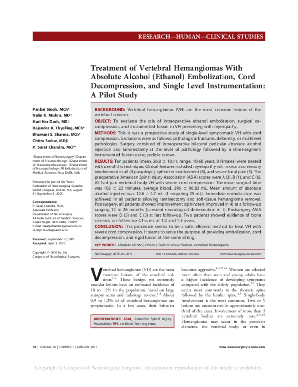 (PDF) Treatment of Vertebral Hemangiomas With Absolute Alcohol (Ethanol ...