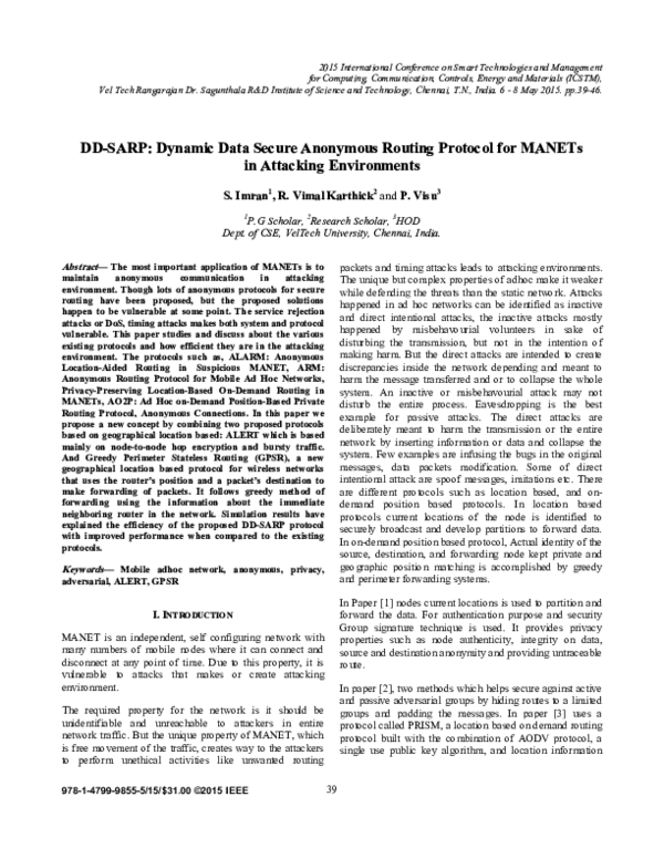 (PDF) DD-SARP: Dynamic Data Secure Anonymous Routing Protocol for MANETs in Attacking Environments