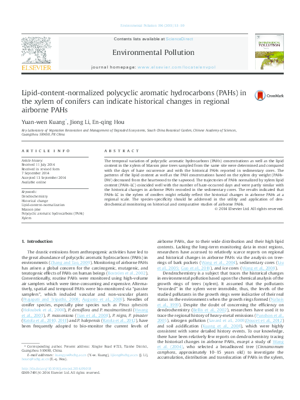 (PDF) Lipid-content-normalized polycyclic aromatic hydrocarbons (PAHs) in the xylem of conifers ...