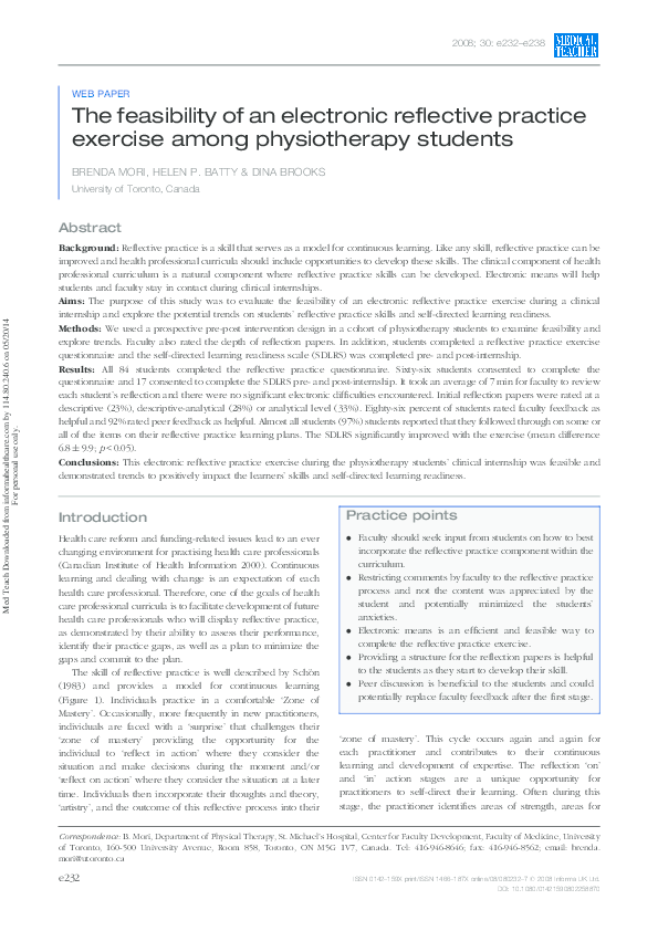 (PDF) The feasibility of an electronic reflective practice exercise ...