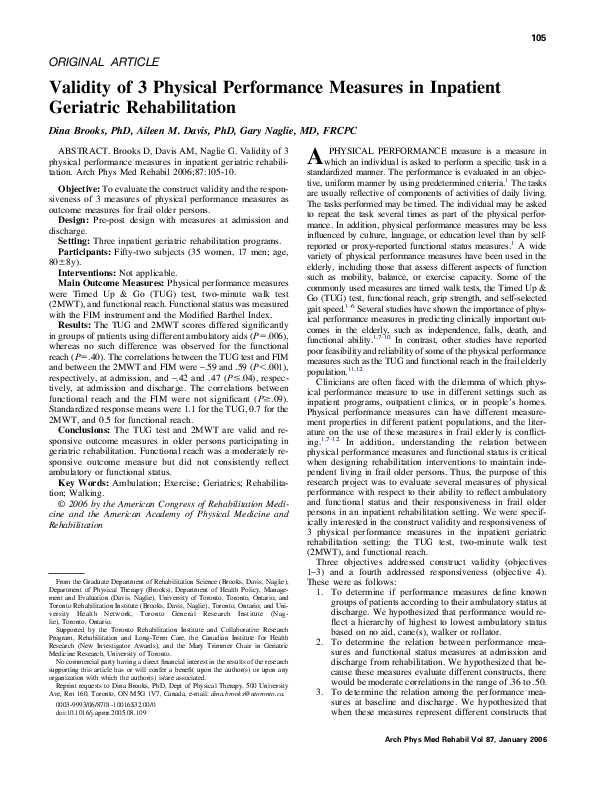 (PDF) Validity of 3 Physical Performance Measures in Inpatient ...