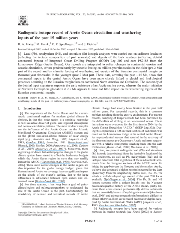 (PDF) The radiogenic isotope record of Arctic Ocean circulation and ...