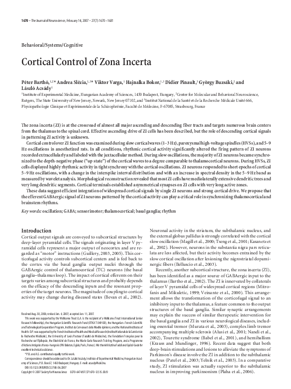 (PDF) Cortical Control of Zona Incerta