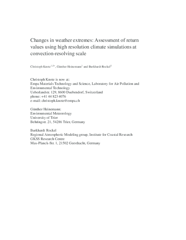 (PDF) Changes in weather extremes: Assessment of return values using ...