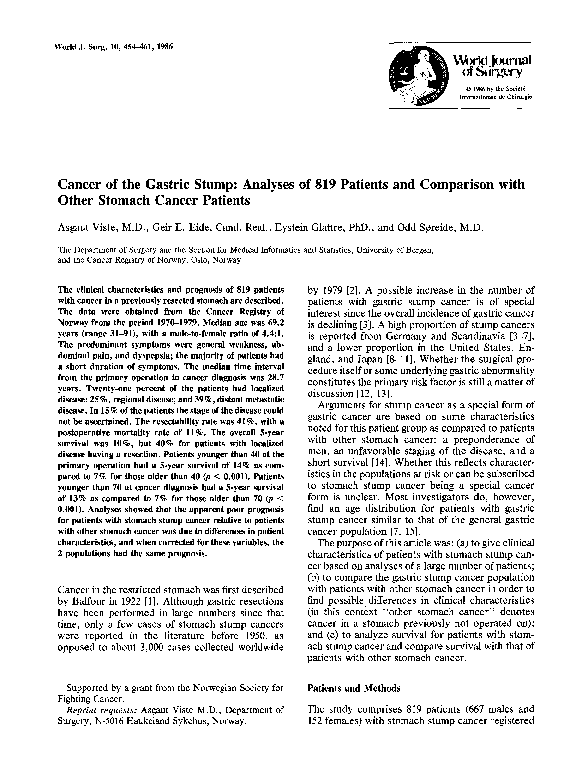 (PDF) Cancer of the gastric stump: Analyses of 819 patients and ...