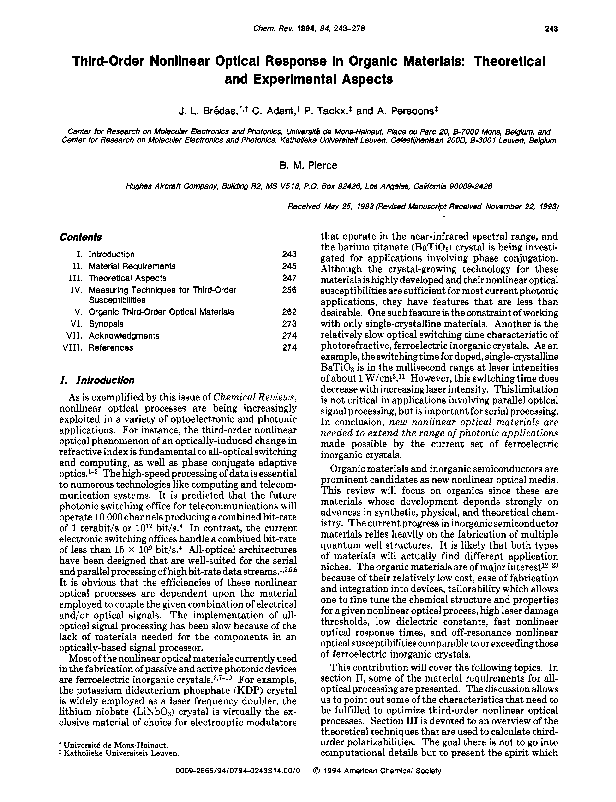 (PDF) Third-Order Nonlinear Optical Response in Organic Materials: Theoretical and Experimental ...