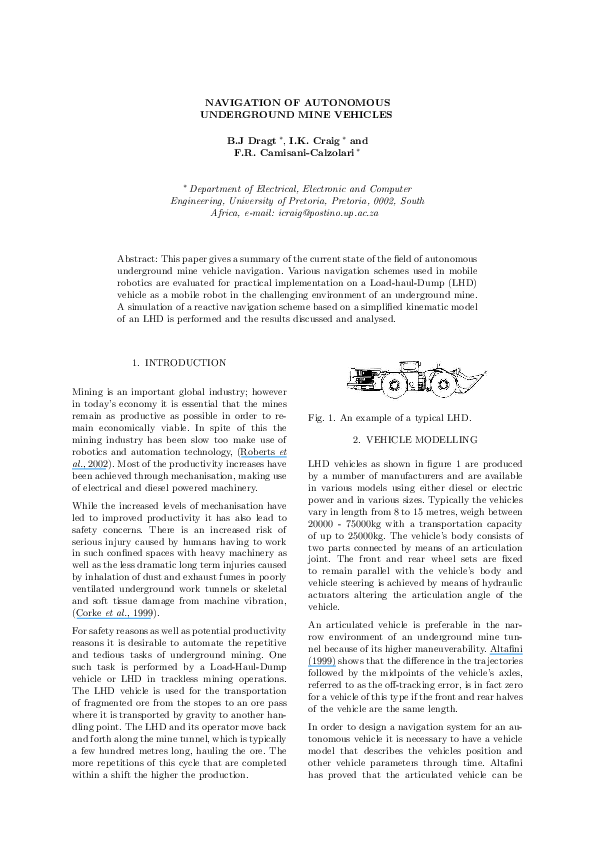 (PDF) Navigation of autonomous underground mine vehicles