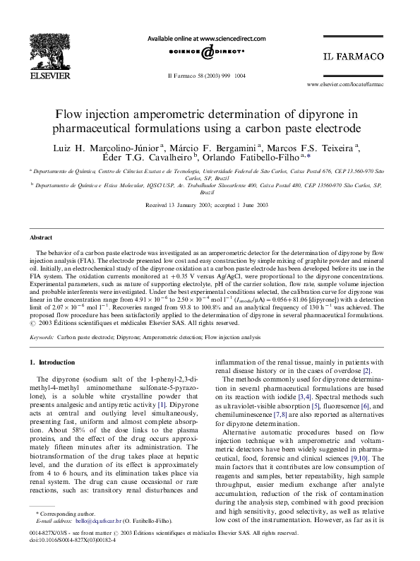 (PDF) Flow injection amperometric determination of L-dopa, epinephrine ...