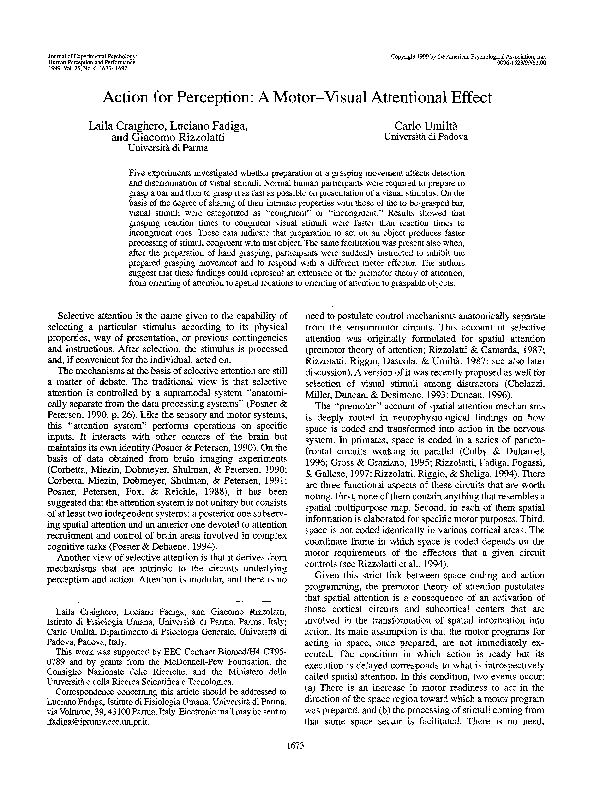 (PDF) Action for perception: a motor-visual attentional eVect