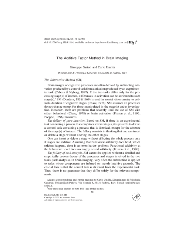 (PDF) The Additive Factor Method in Brain Imaging