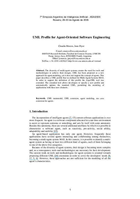 (PDF) UML Profile for Agent-Oriented Software Engineering