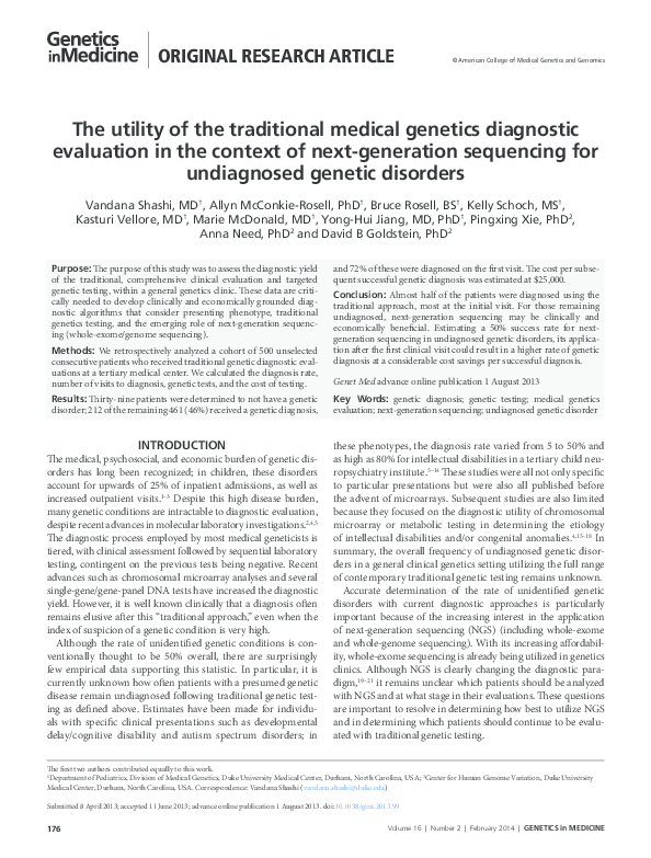 (PDF) The utility of the traditional medical genetics diagnostic ...