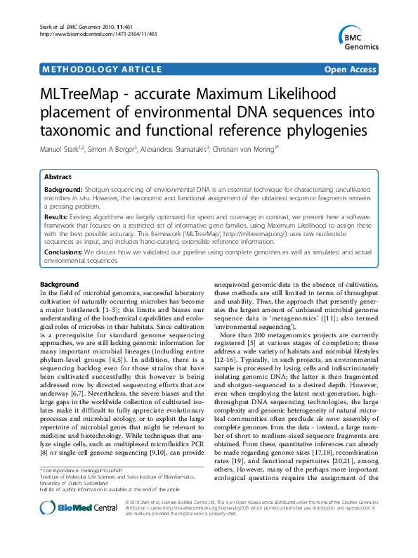Pdf Mltreemap Accurate Maximum Likelihood Placement Of Environmental Dna Sequences Into