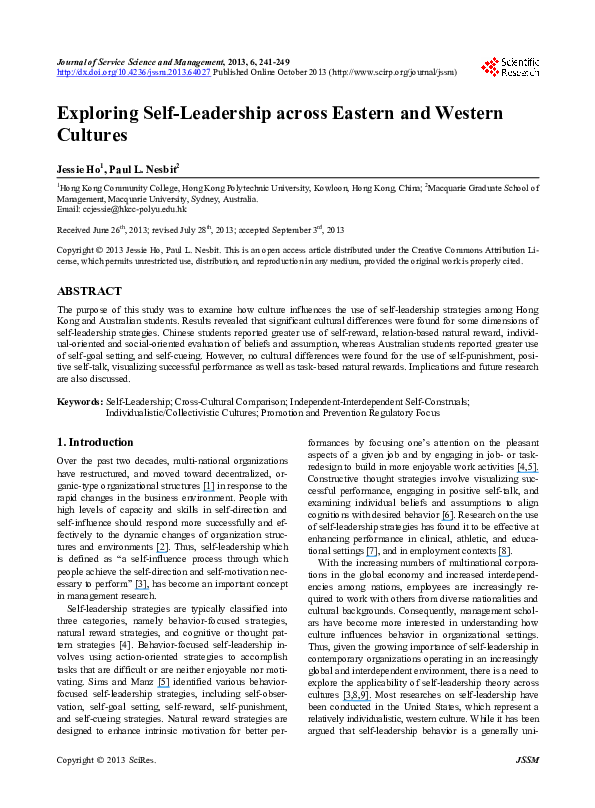 (PDF) Exploring Self-Leadership across Eastern and Western Cultures