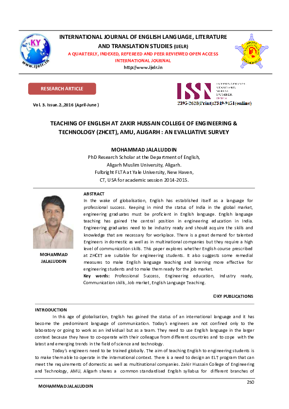 (PDF) Teaching of English at Zakir Hussain College of Engineering and ...