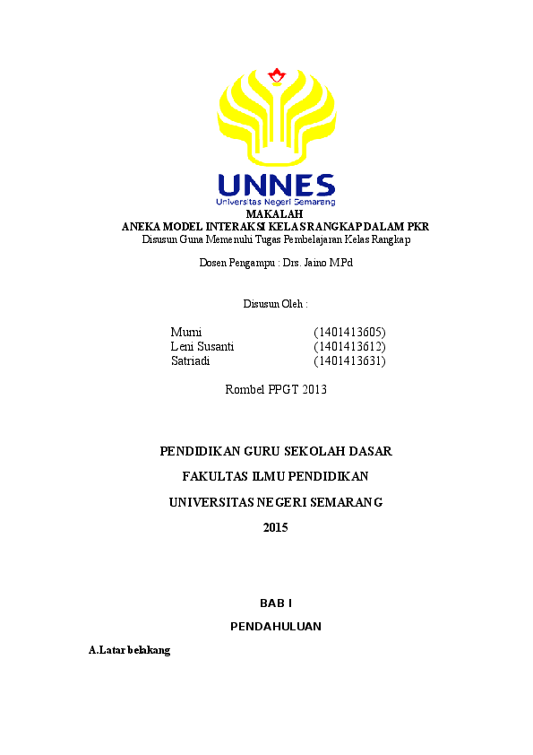 (DOC) MAKALAH ANEKA MODEL INTERAKSI KELAS RANGKAP DALAM PKR