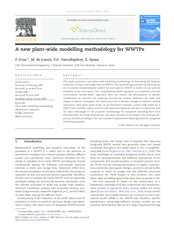 (PDF) A new plant-wide modelling methodology for WWTPs