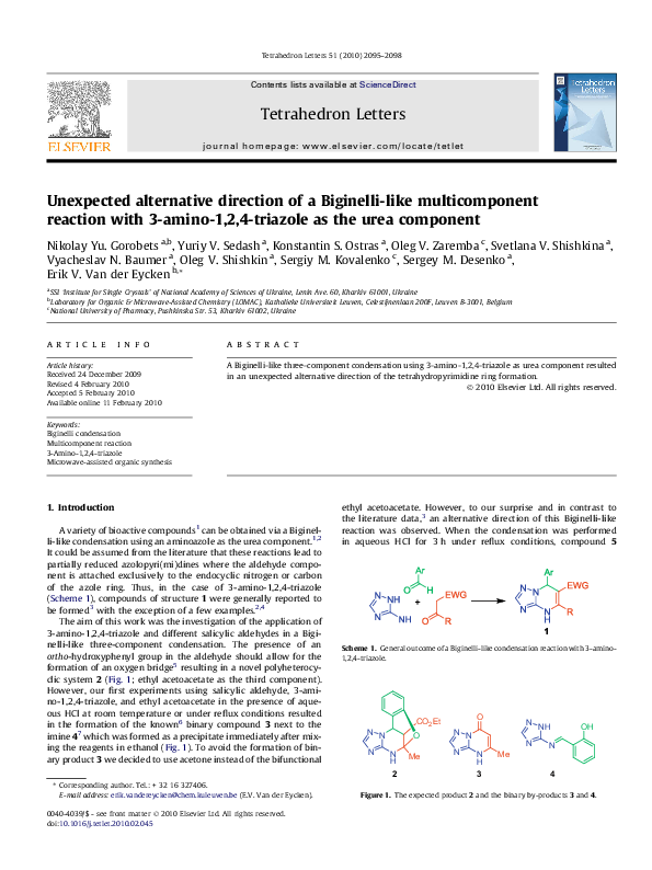 (PDF) Unexpected alternative direction of a Biginelli-like ...