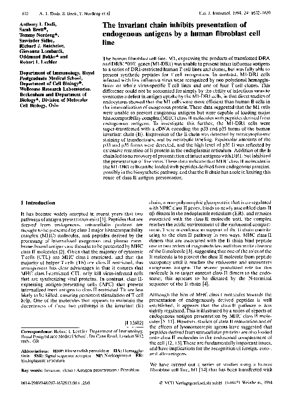 (PDF) The invariant chain inhibits presentation of endogenous antigens ...