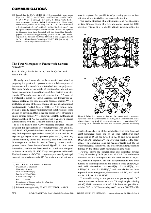 (PDF) The First Microporous Framework Cerium Silicate | Artur Ferreira ...