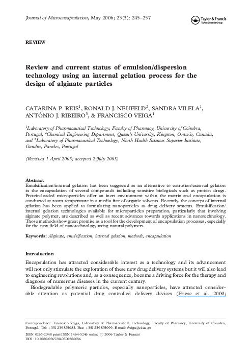 (PDF) Review and current status of emulsion/dispersion technology using ...