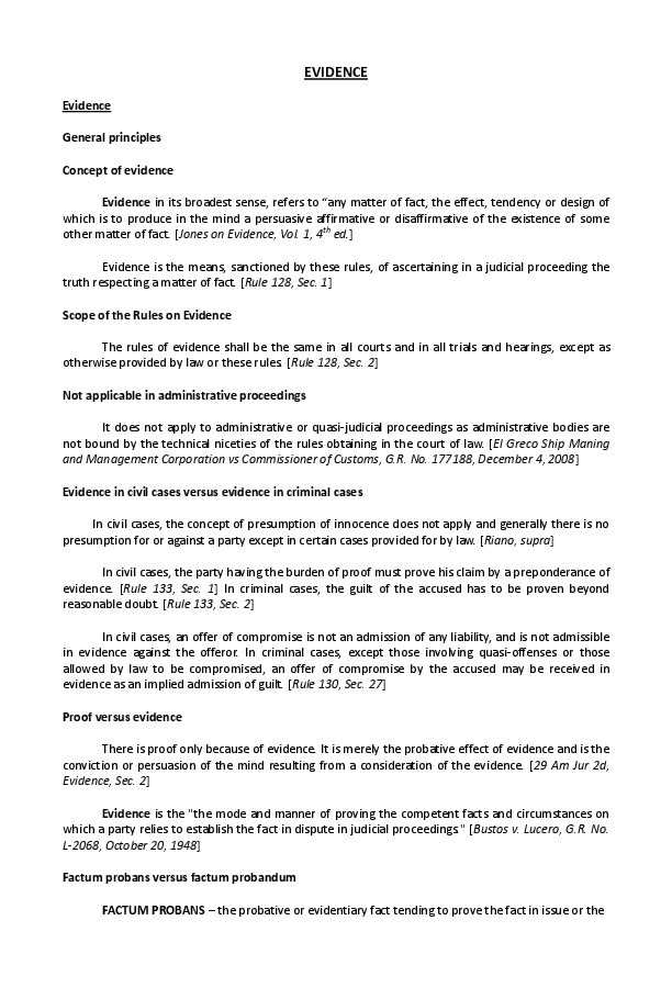 (PDF) EVIDENCE Evidence General principles Concept of evidence