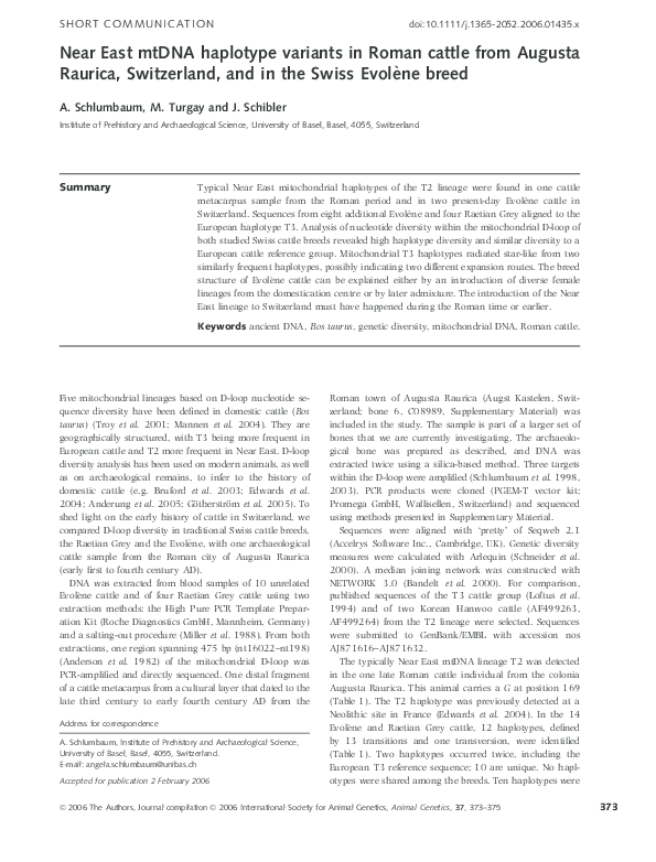 (PDF) Near East mtDNA haplotype variants in Roman cattle from Augusta ...