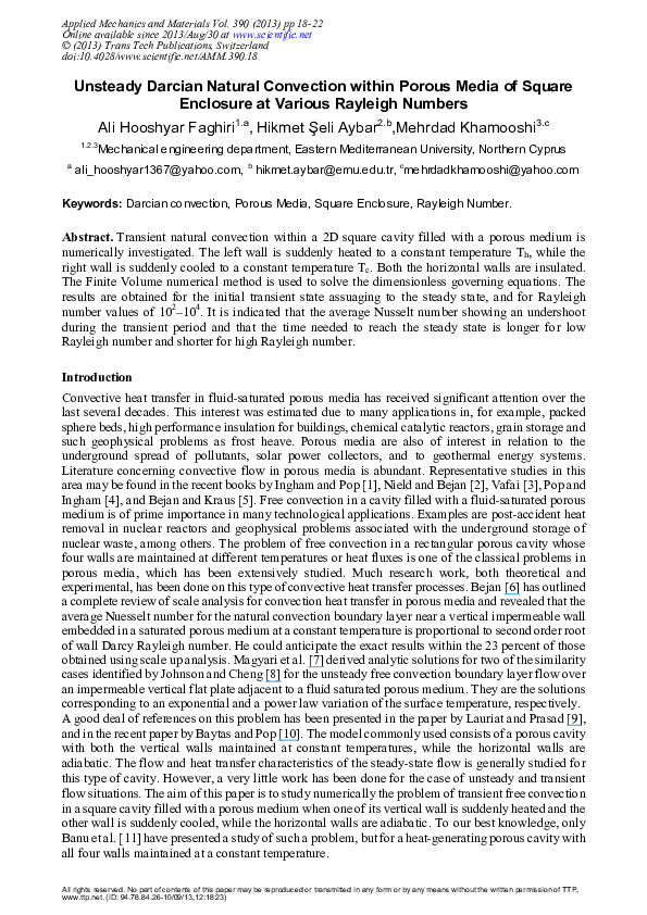 (PDF) Transient Convection in Porous Square Cavity