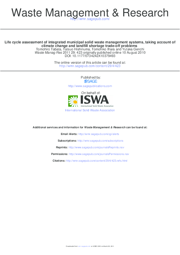 (PDF) Life cycle assessment of integrated municipal solid waste management systems, taking ...