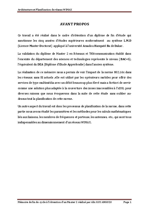 (PDF) Architecture et Planification de réseau WIMAX AVANT PROPOS