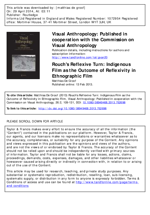 (PDF) “Rouch’s Reflexive Turn, Indigenous Film as the Outcome of ...