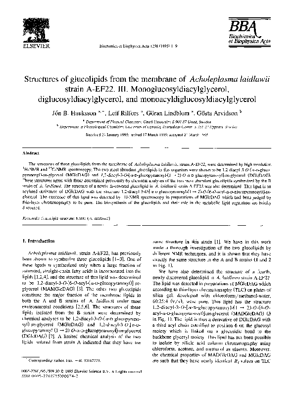 (PDF) Structures of glucolipids from the membrane of Acholeplasma ...