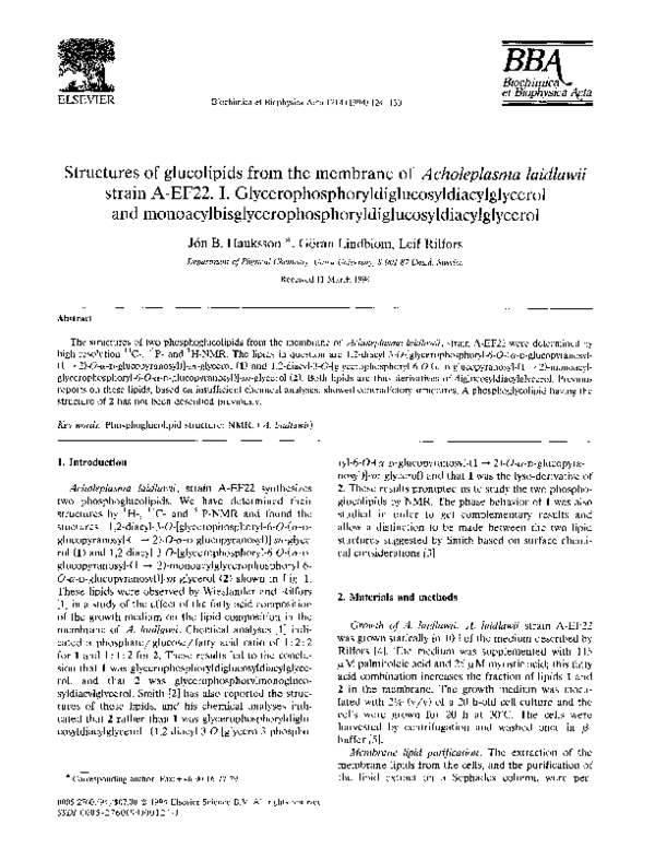 (PDF) Structures of glucolipids from the membrane of Acholeplasma ...