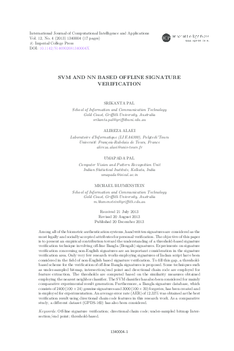Pdf Svm And Nn Based Offline Signature Verification