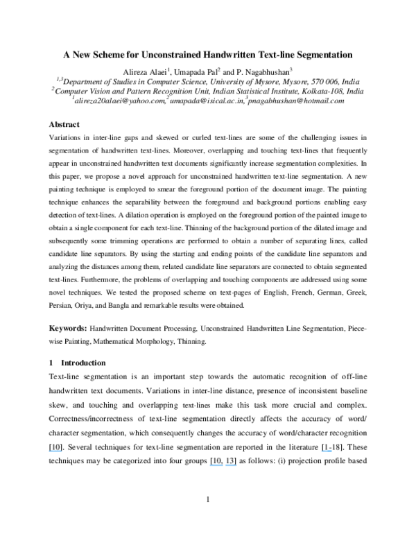 (PDF) Novel Approach to Handwritten Text-Line Segmentation