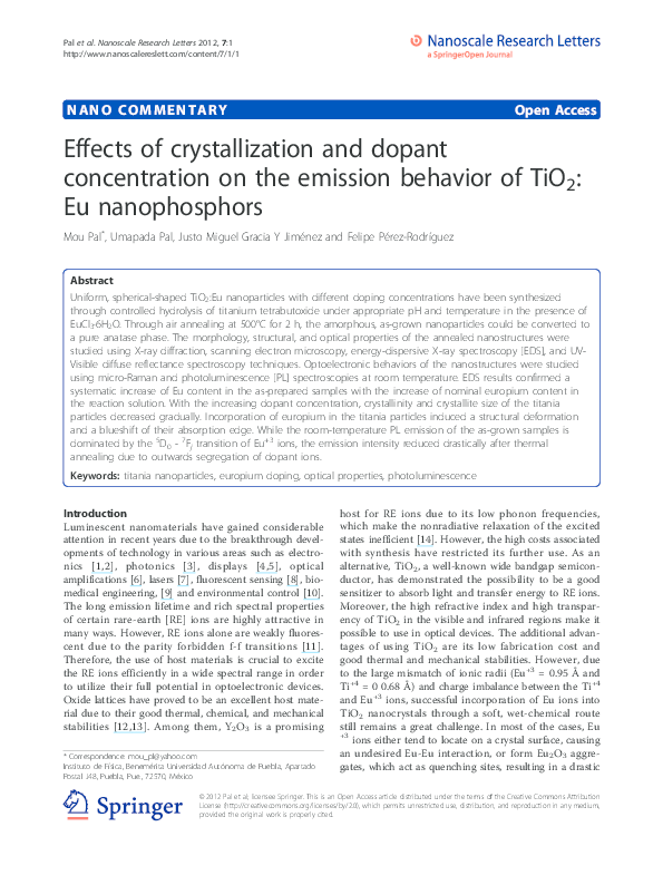 (PDF) Effects of crystallization and dopant concentration on the emission behavior of TiO2:Eu ...